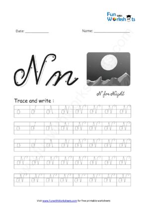 Cursive Handwriting Practice Capital Letter N - free printable worksheets