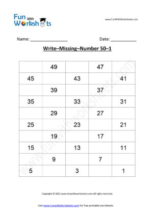 Reverse Counting Practice Worksheets - Free Printable Worksheets