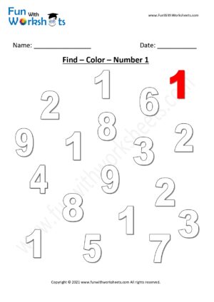 Find Color Number - One - Free printable worksheets
